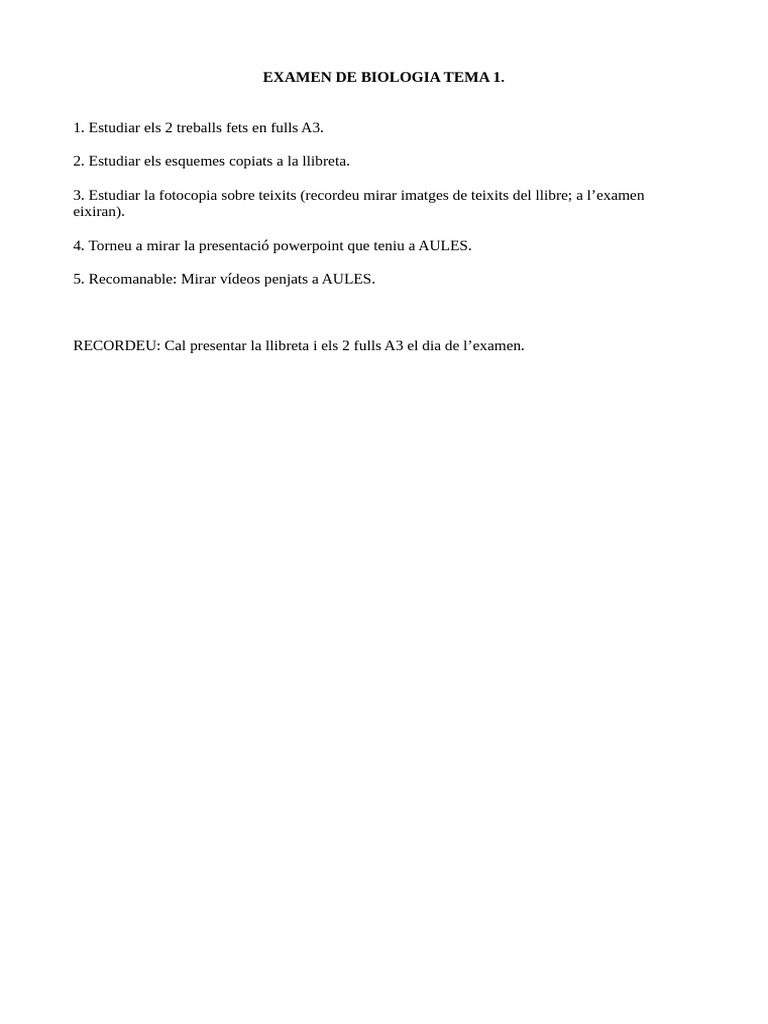 QUÈ ESTUDIAR DE BIO Tema 1 | PDF