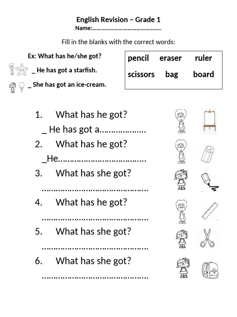 Grade 1 Revision - School Things | PDF | Writing Implements | Stationery
