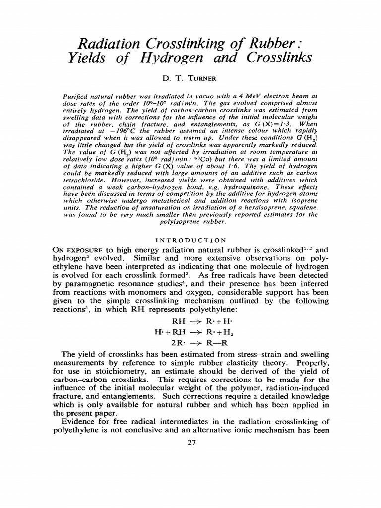 Radiation Crosslinking of Rubber Nelds of Hydrogen and Crosslinks | PDF ...