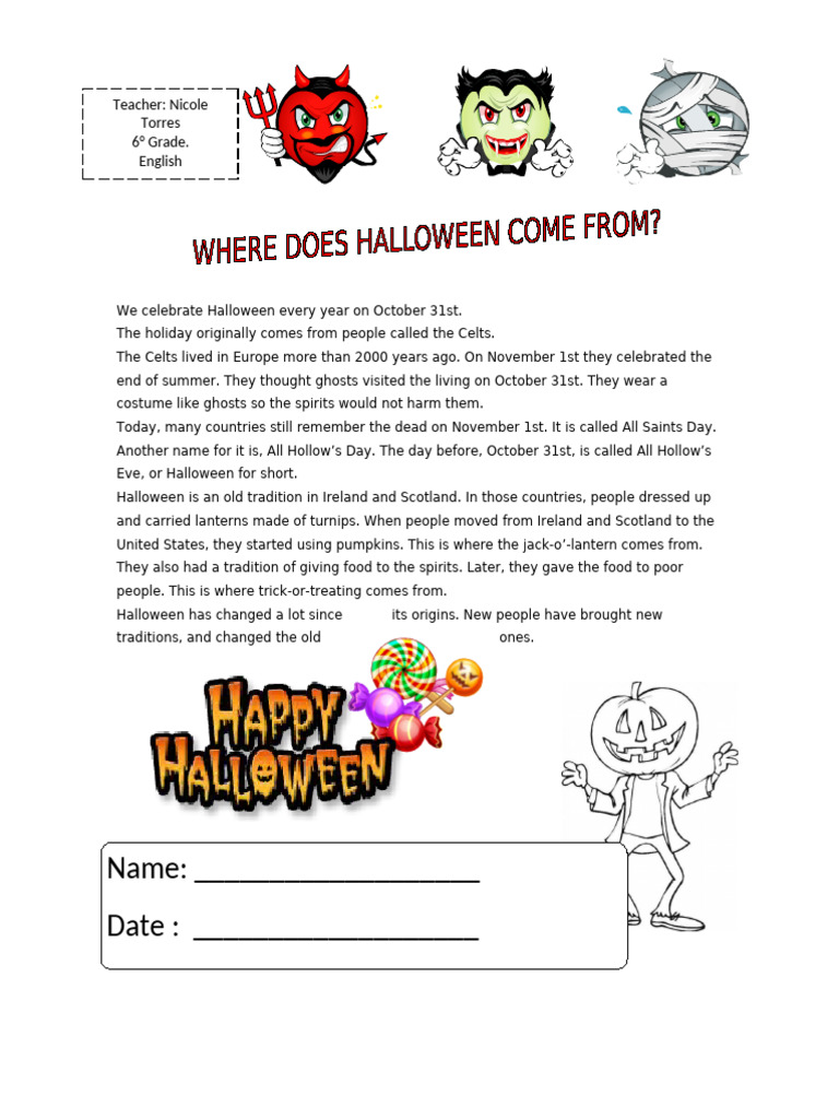 Halloween Reading Comprehension Exercises 57894 | PDF