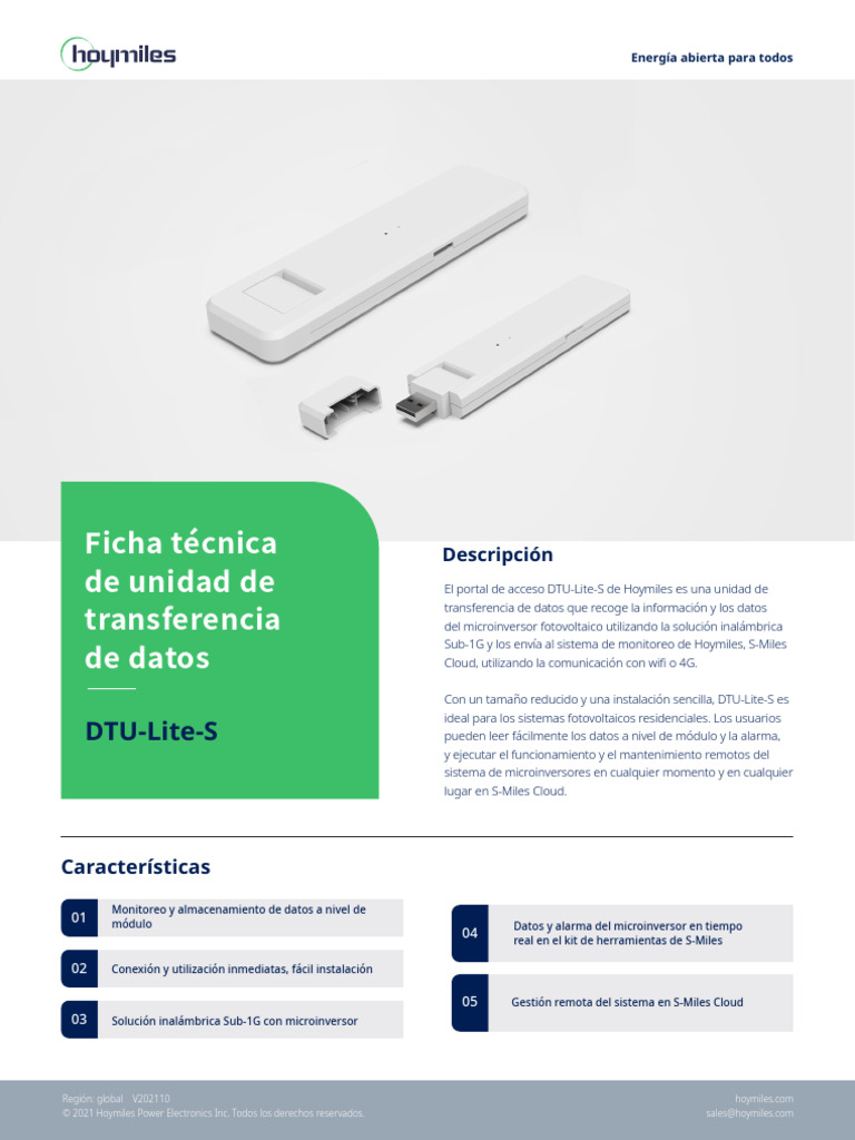 Datasheet DTU-Lite-S LA ES V202110 | PDF | Wifi | Fotovoltaica