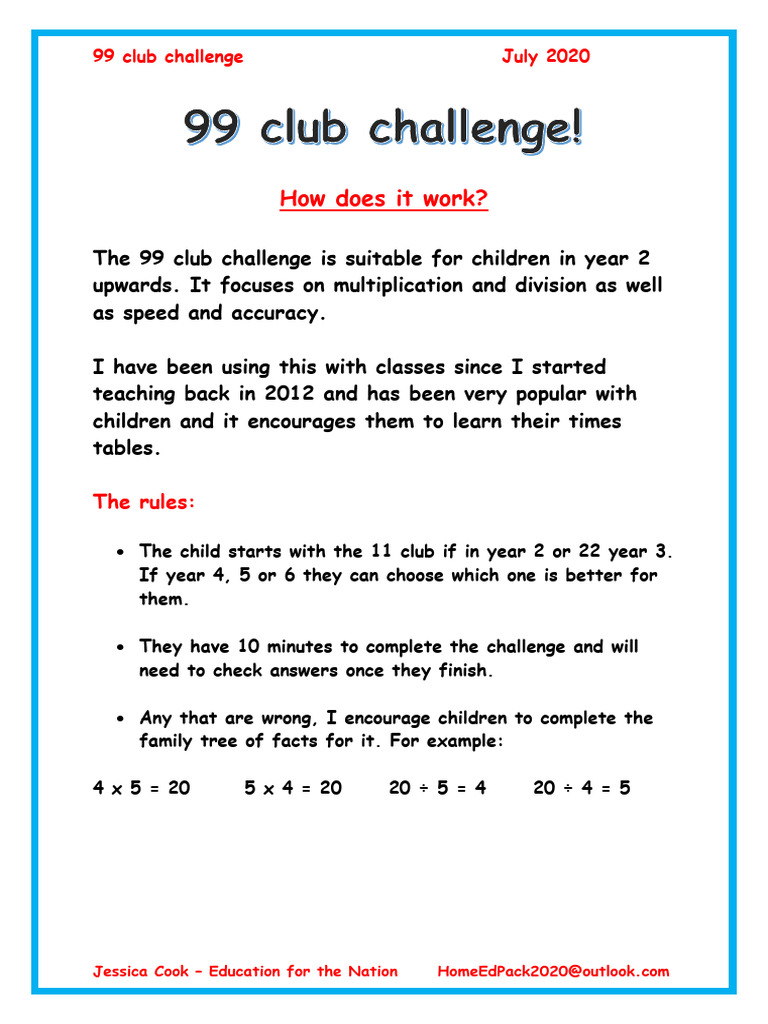 99 Club Maths Challenge | PDF | Sports & Recreation