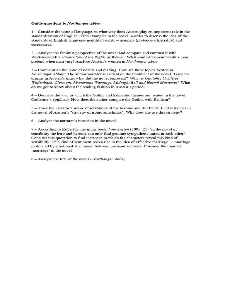 Northanger Abbey Study Guide | PDF