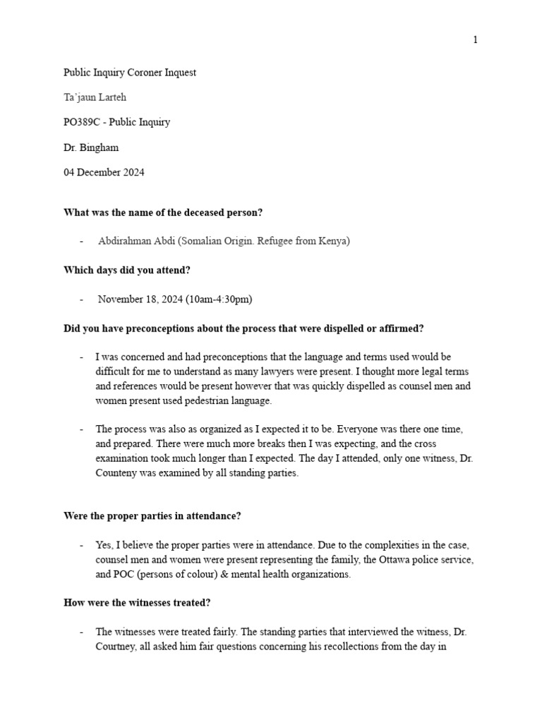 Coroner Inquest Experience Report | PDF | Common Law | Criminal Law