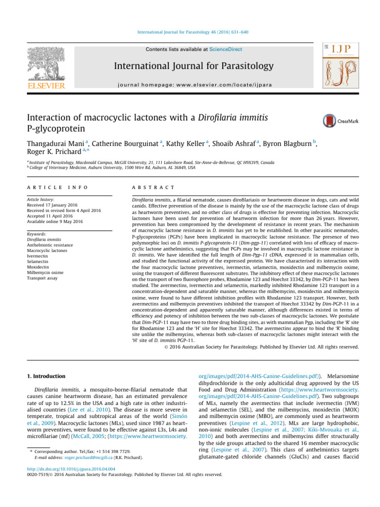 Interaction Of Macrocyclic Lactones With A Dirofilaria Immitis P Glycoprotein Pdf Real Time
