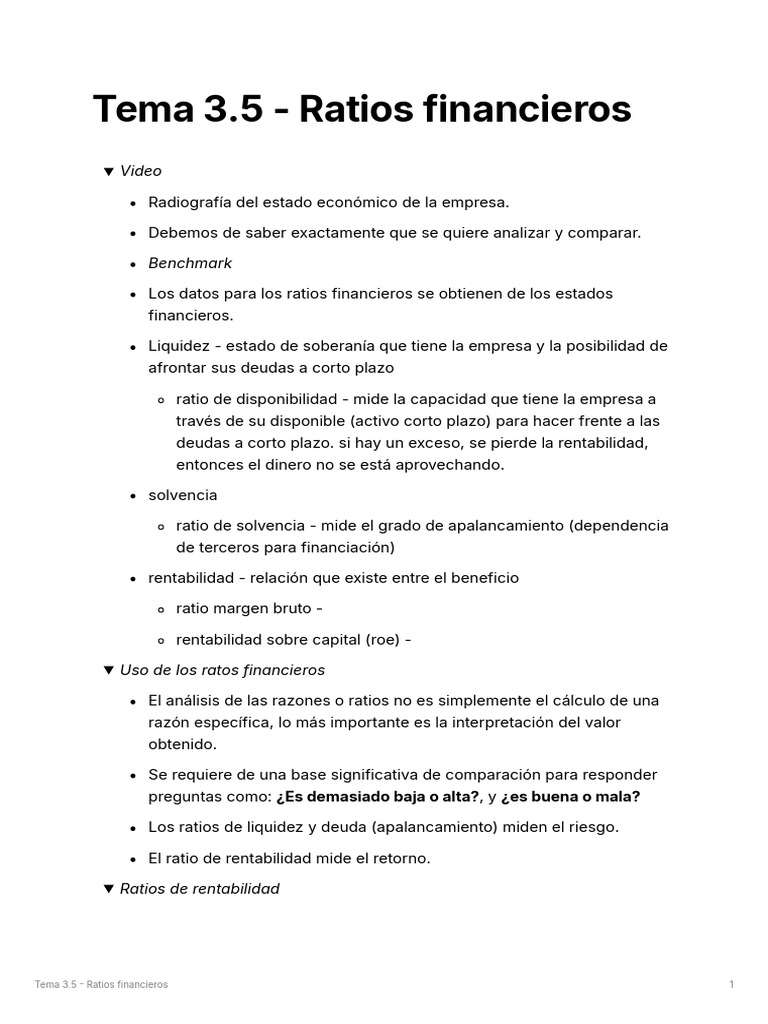 Ratios Financieros: Análisis y Uso | PDF | Ratio financiero ...