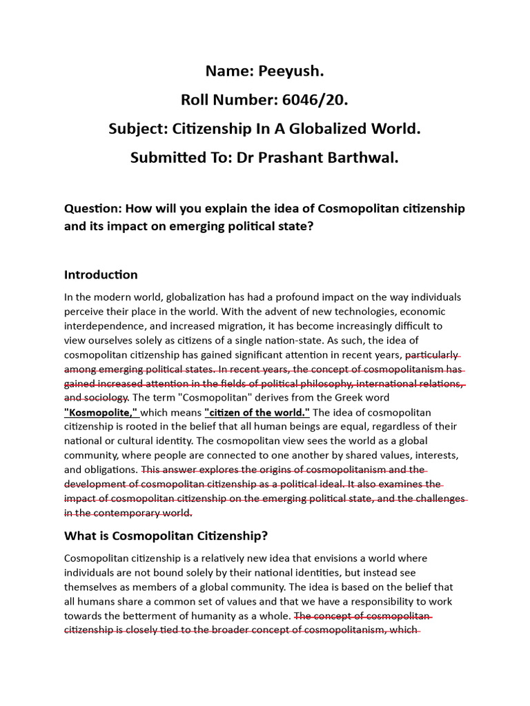 Cosmopolitan Citizenship-1 | PDF | Cosmopolitanism | Globalization