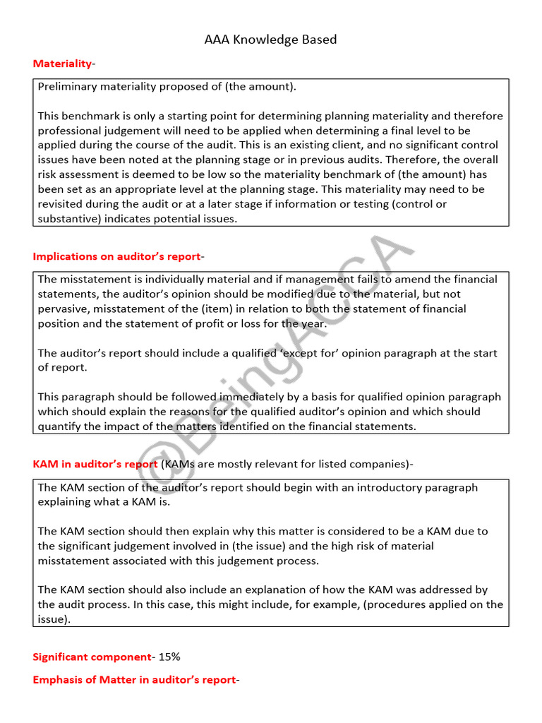 AAA Knowledge Based BY BEINGACCA | PDF | Audit | Auditor's Report