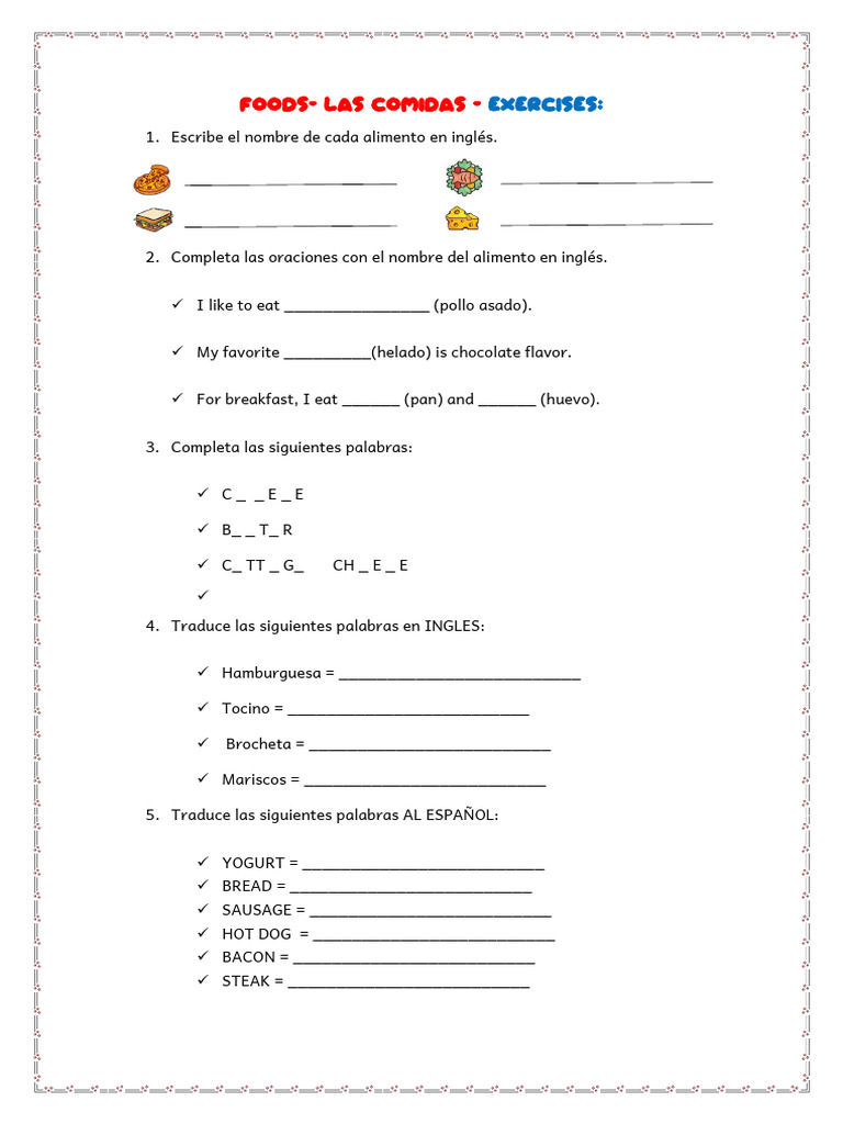 FOODS Ejercicios | PDF