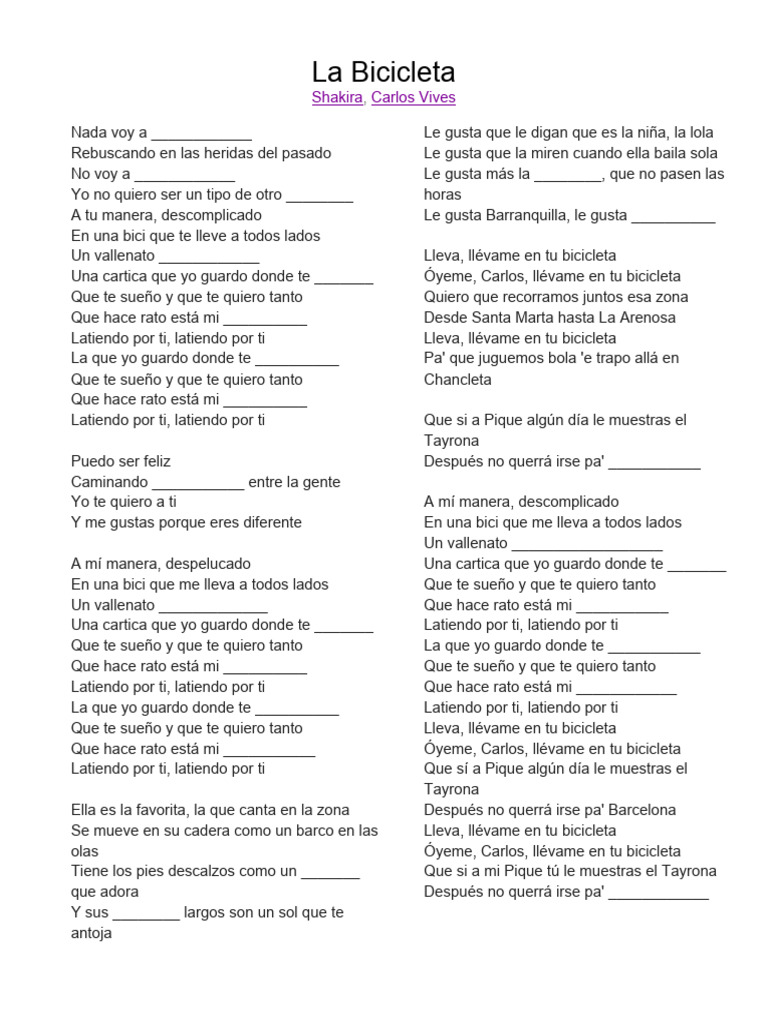 La Bicicleta-Canción | PDF | Música pop | Musica en español