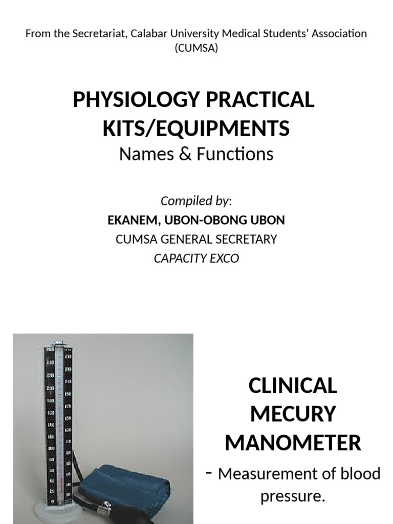 Physiology Practical Kits & Function-Cumsa | PDF | Clinical Medicine