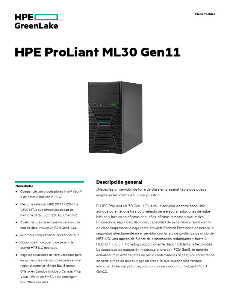HPE ProLiant ML30 Gen11-PSN1014788890ESES | PDF | Microprocesador ...
