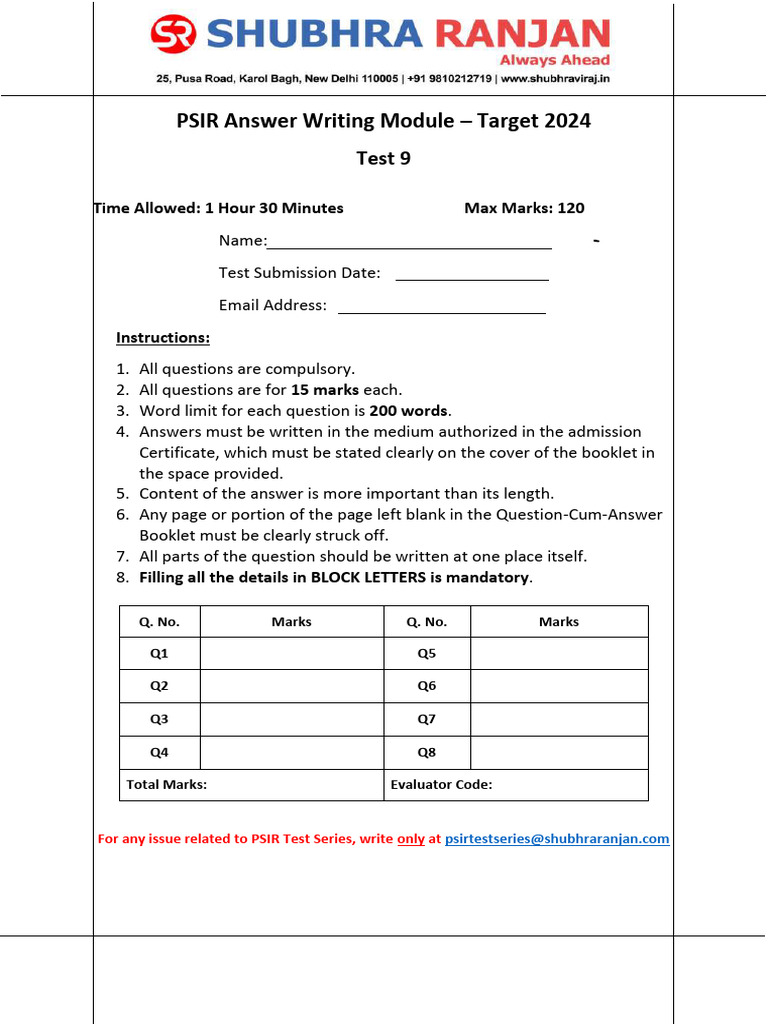 Question Paper 9 | PDF | Question