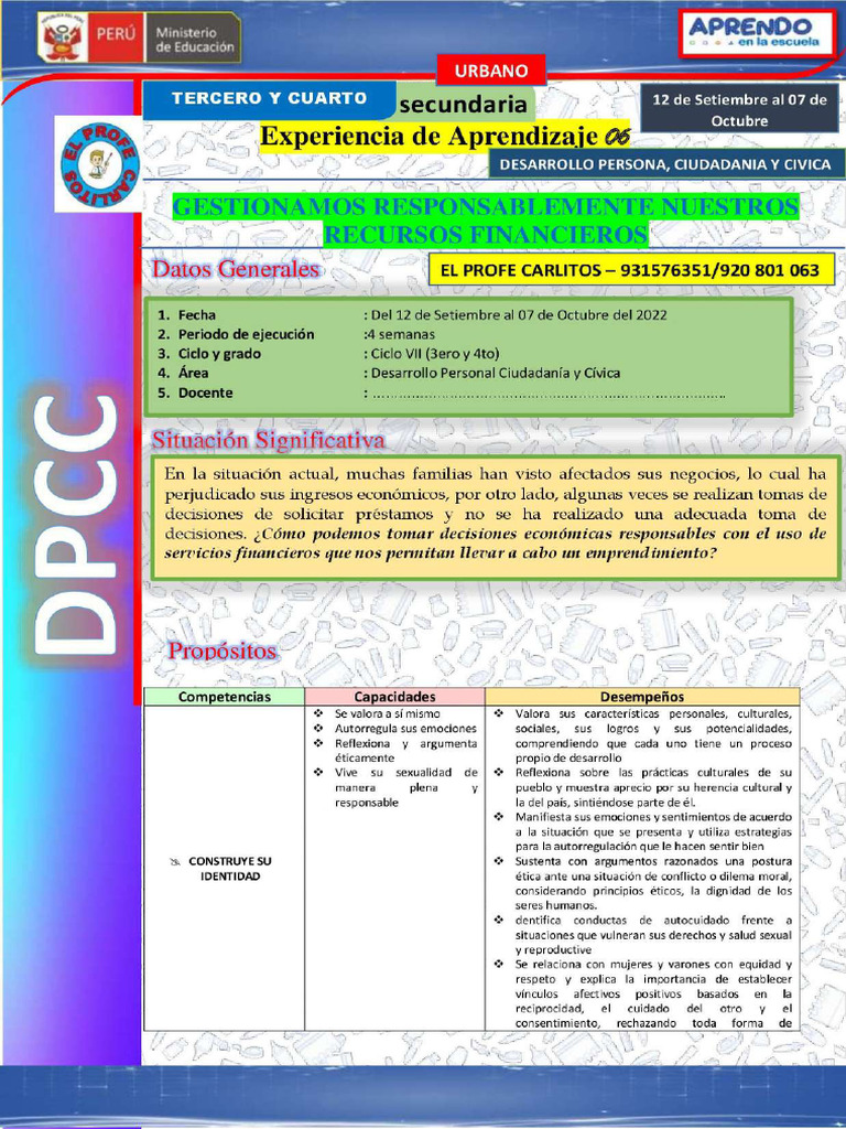 Experiencia de Aprendizaje 06 -3ero y 4to - Desarrollo Personal Ciudadania y Civica -2022_00001 ...