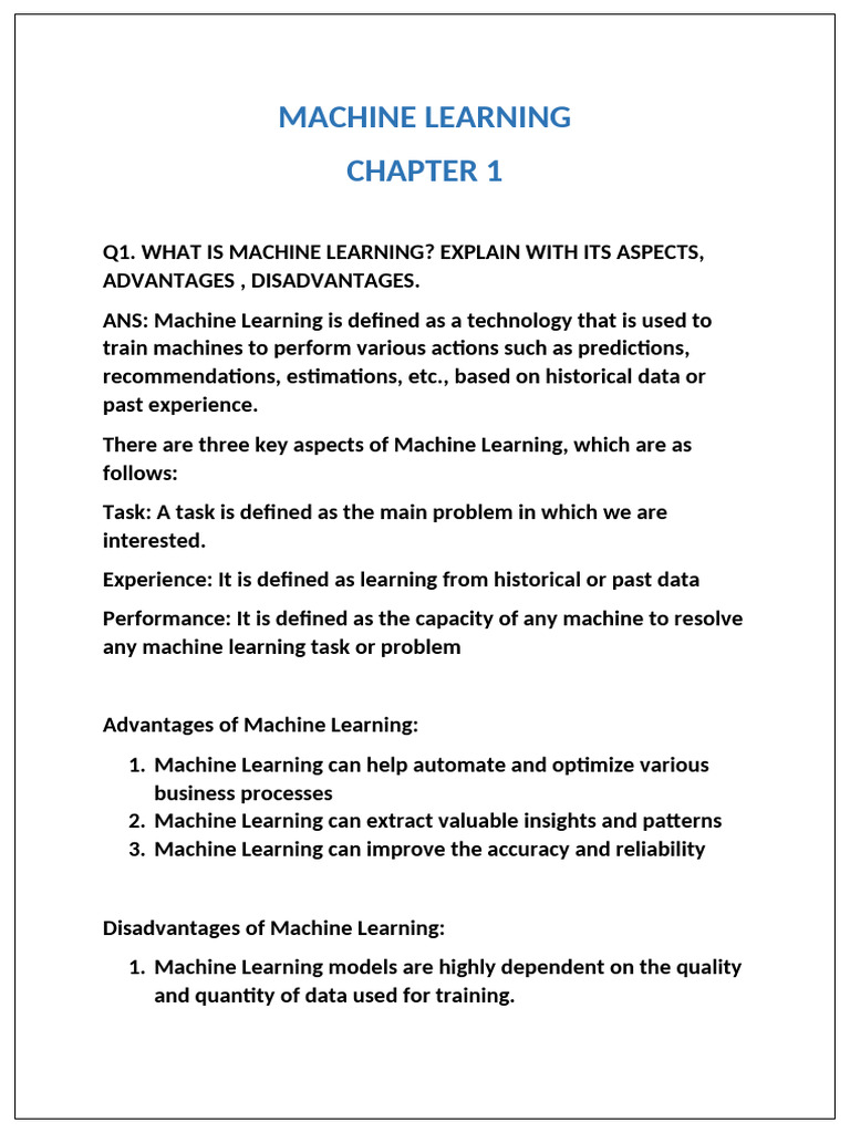 Machine Learning Question Bank - (NOT GIVEN BY MAM) | PDF | Linear ...