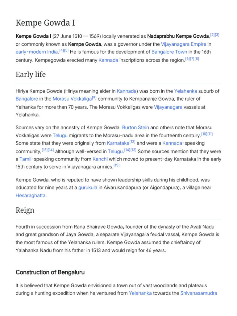 Kempe Gowda I - Wikipedia | PDF