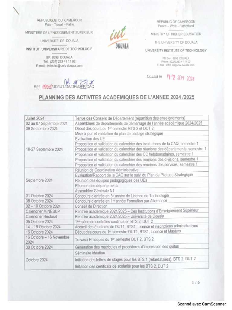 Calendrier Académique IUT 24 - 25 | PDF