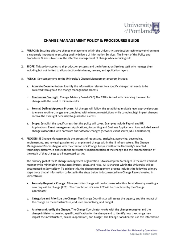 Policy-Changemanagement AND Procedures Univ Portland | PDF | Computing ...