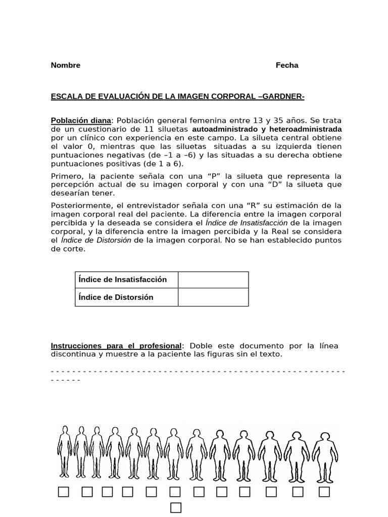 Escala de Evaluación de La Imagen Corporal - Gardner | PDF