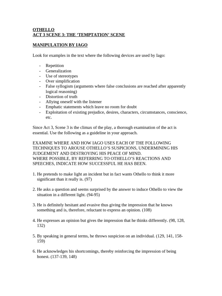 Iago S Manipulation Pdf Othello Iago