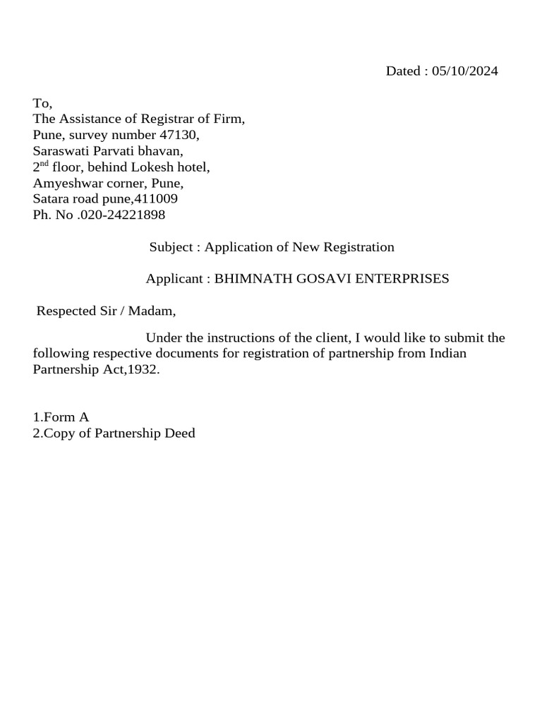 Partnership Registration Application | PDF