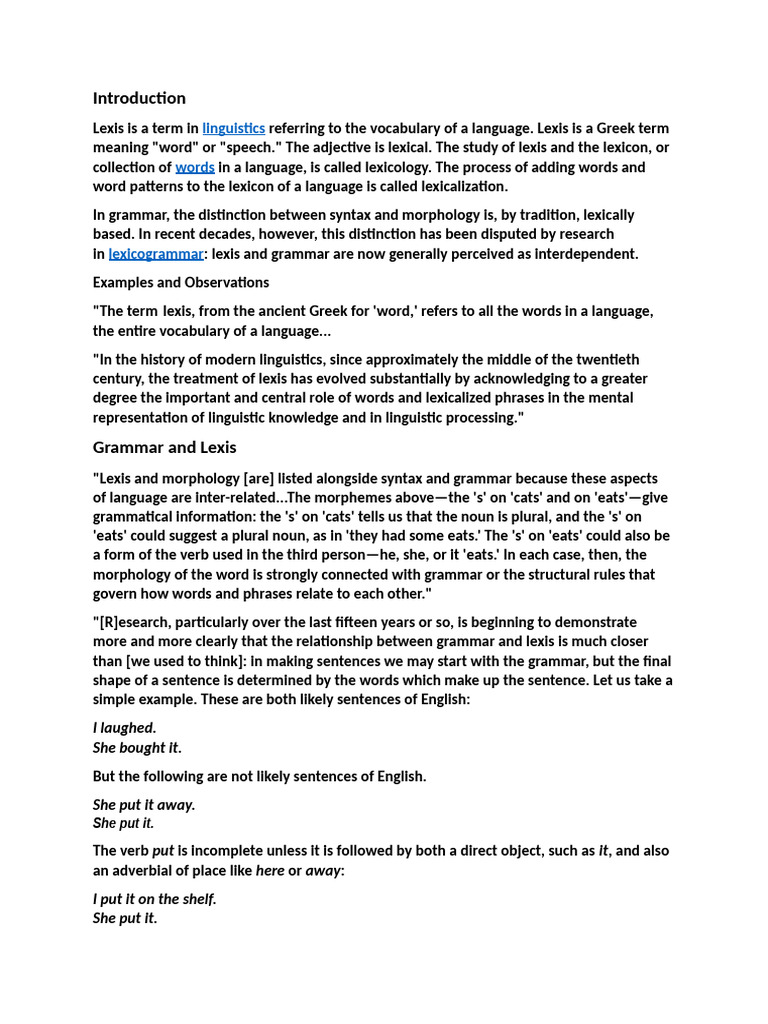 Introduction To Lexical Studies | PDF | Morphology (Linguistics) | Lexicon