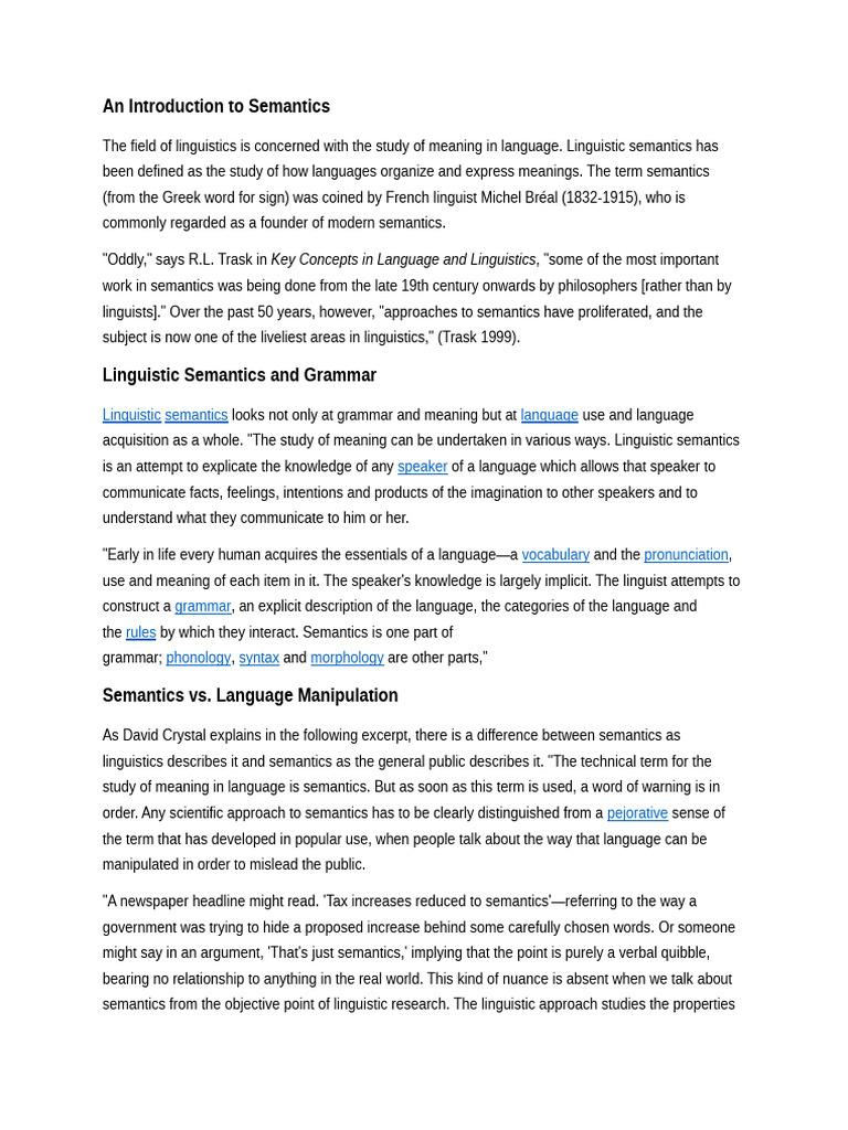 An Introduction To Semantics | PDF | Semantics | Linguistics