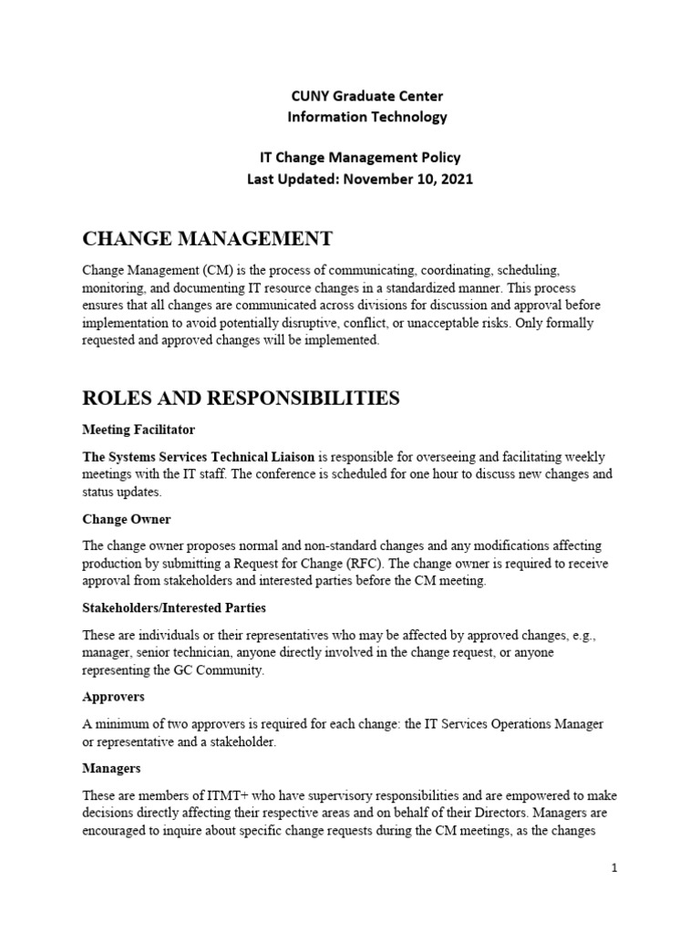 CUNY IT Change Management Policy | PDF | Emergency