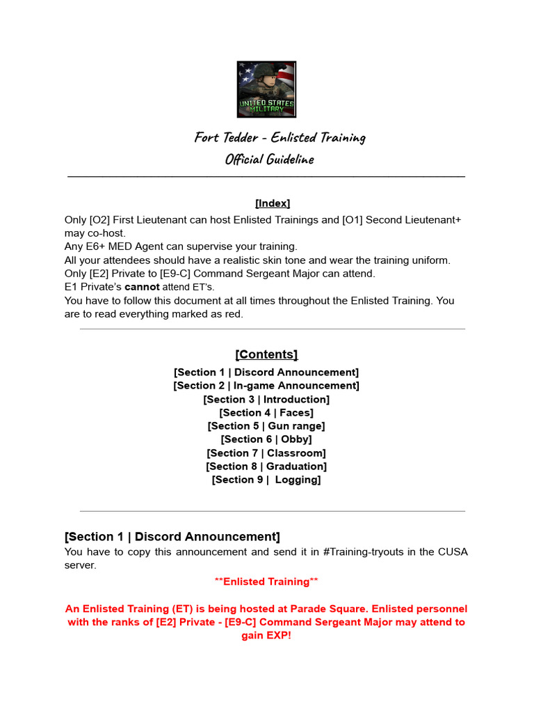 (CUSA) Fort Tedder - Enlisted Training | PDF