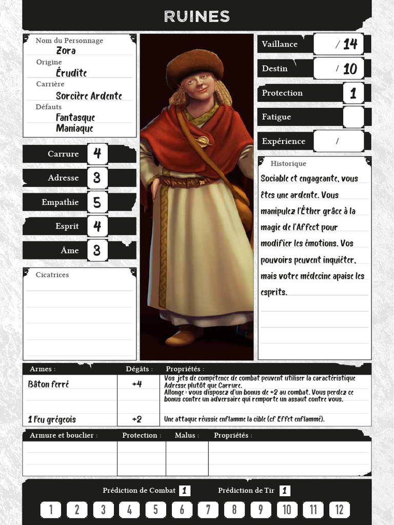 Fiche de Personnage : Zora, Sorcière Ardente | PDF