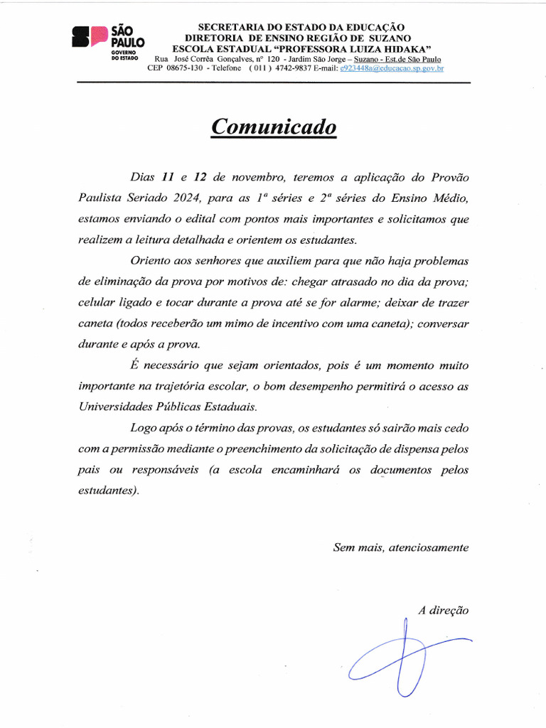 Comunicado Provão Paulista Seriado 2024 - 0001 | PDF
