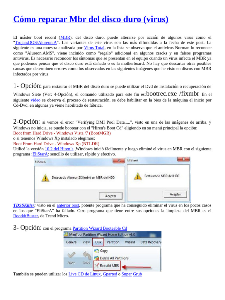 Cómo Reparar MBR Del Disco Duro | PDF | Virus de computadora | Arranque
