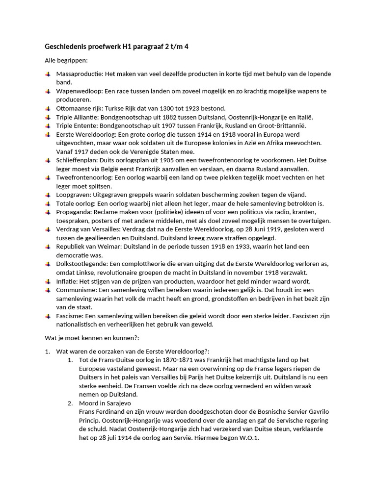 Geschiedenis Proefwerk H1 Paragraaf 2 T/M 4 | PDF