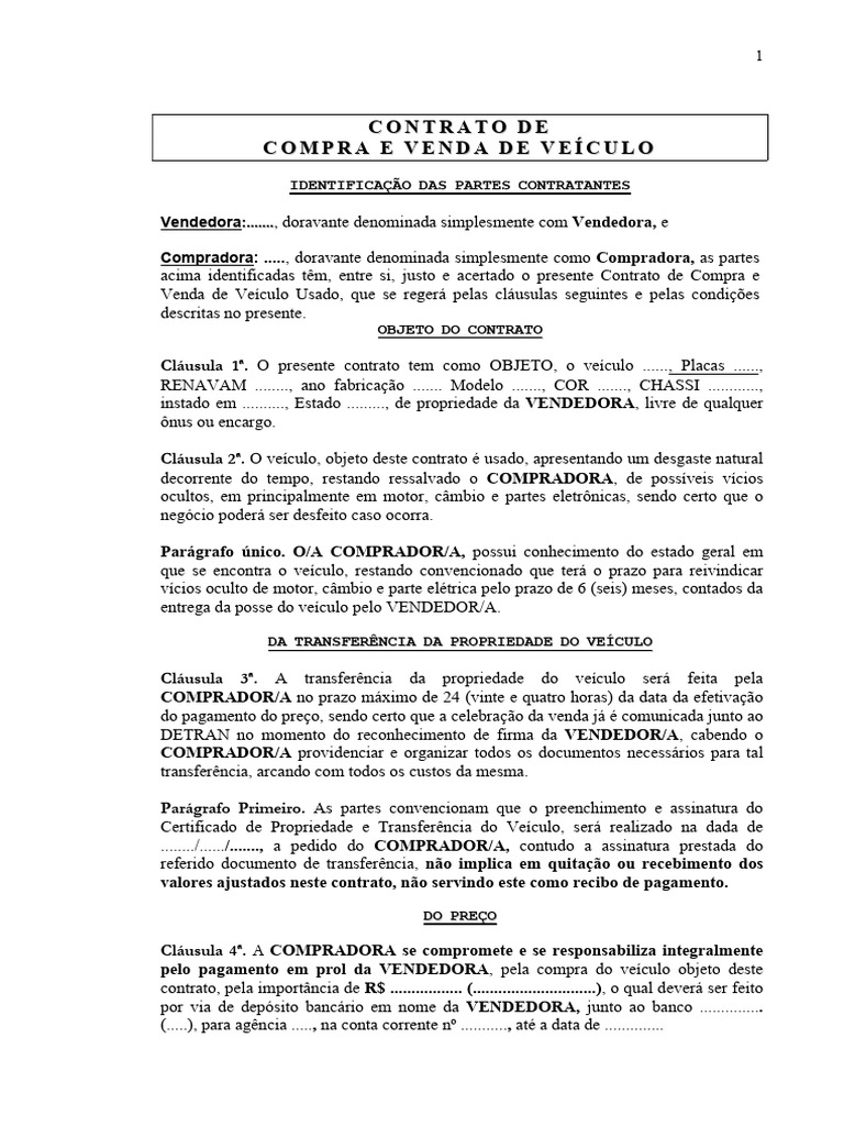 Contrato Compra e Venda Veículo | PDF | Finanças e Administração de Capital