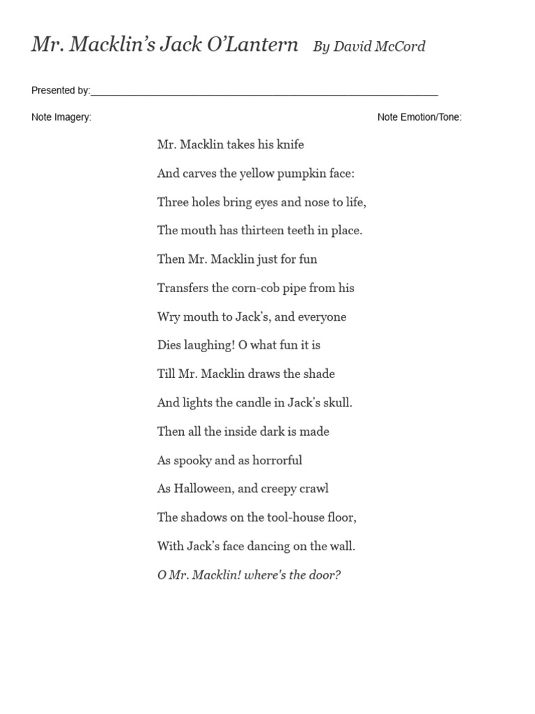 Mr. Macklin's Jackolantern - Poem | PDF