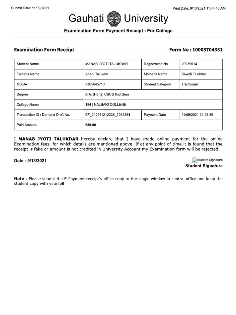 2nd Sem Exam Form Payment | PDF