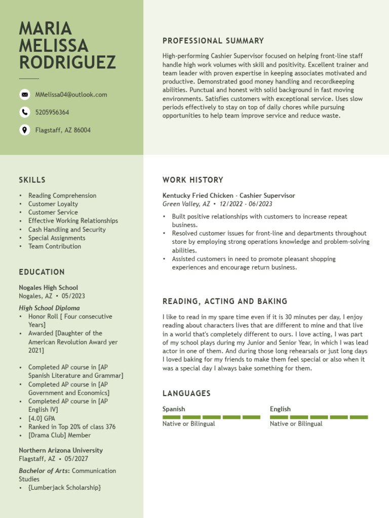 Cashier Supervisor Resume - Maria Rodriguez | PDF