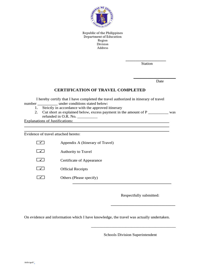 Certificate of Travel Completed | PDF