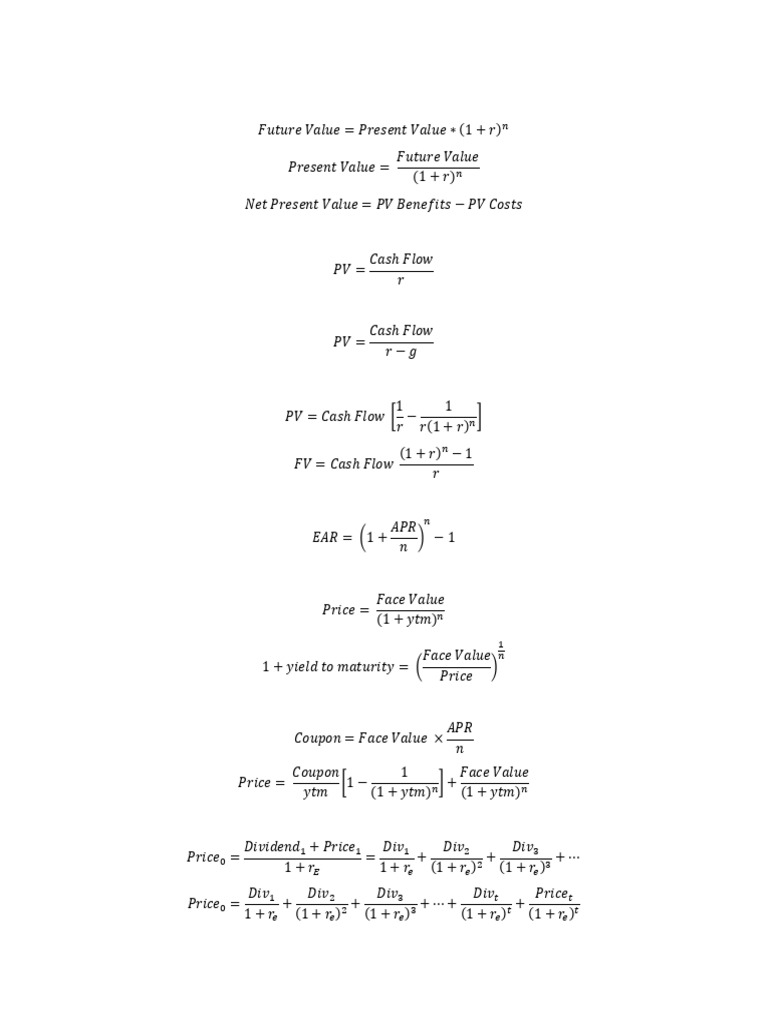 Finance Formula Reference | PDF | Corporations | Mathematical Finance