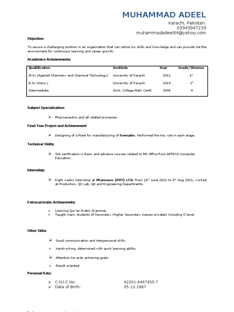 Adeel CV | PDF | Career & Growth