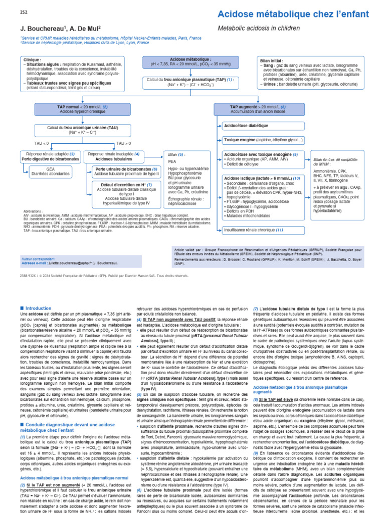 Acidose métabolique chez l'enfant : diagnostic et bilan | PDF ...