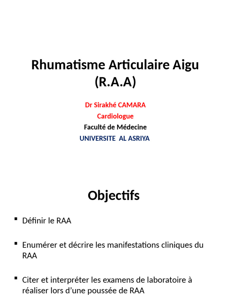 Rhumatisme Articulaire Aigu : Diagnostic et Traitement | PDF ...