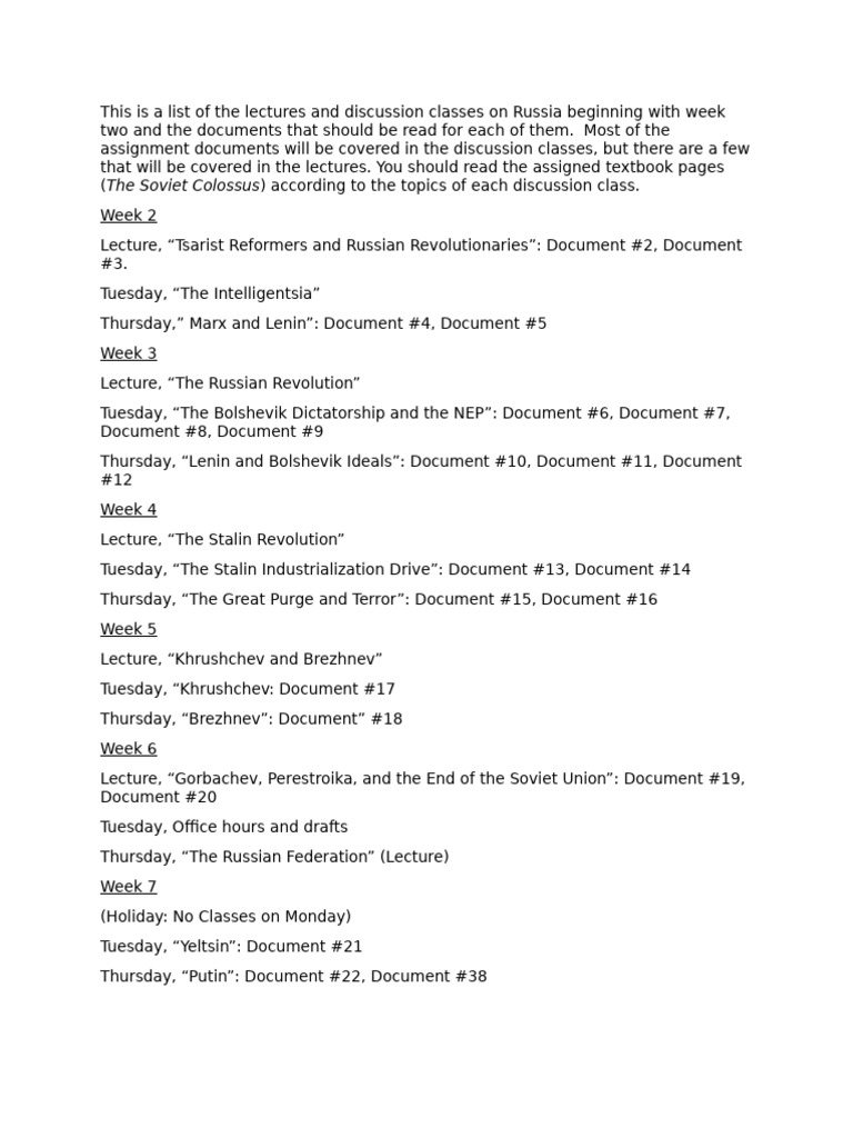 Russia Classes and Document Assignments | PDF | Politics