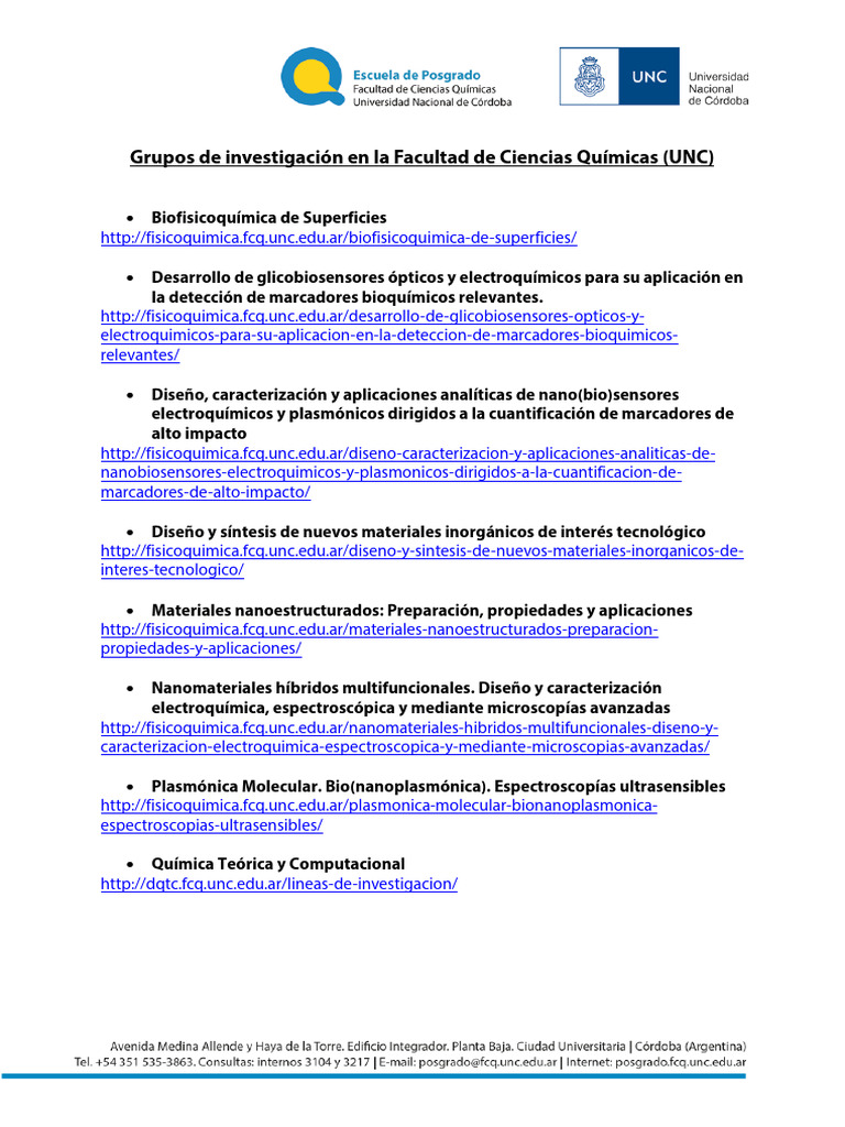 Grupos de Investigación en Química UNC | PDF | Informática