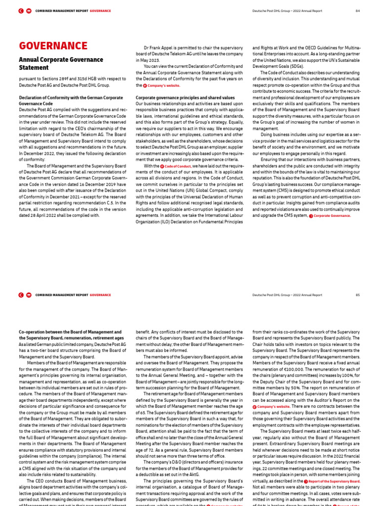 DPDHL Corporate Governance Report 2022 | PDF | Board Of Directors ...