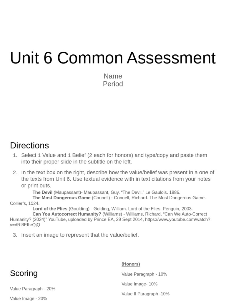 Unit 6 Values and Beliefs Assessment | PDF