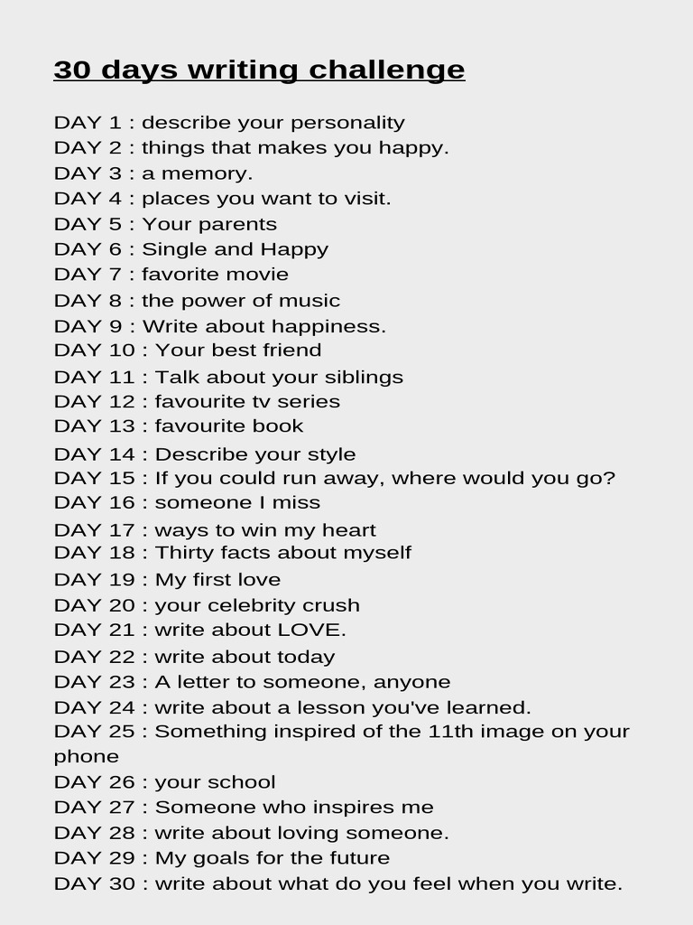 30 Days Writing Challenge | PDF