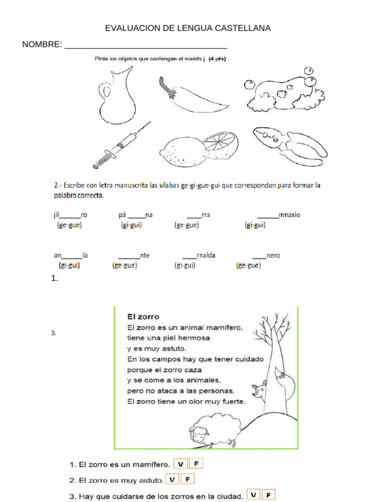 Evaluacion Lengua Castellana | PDF