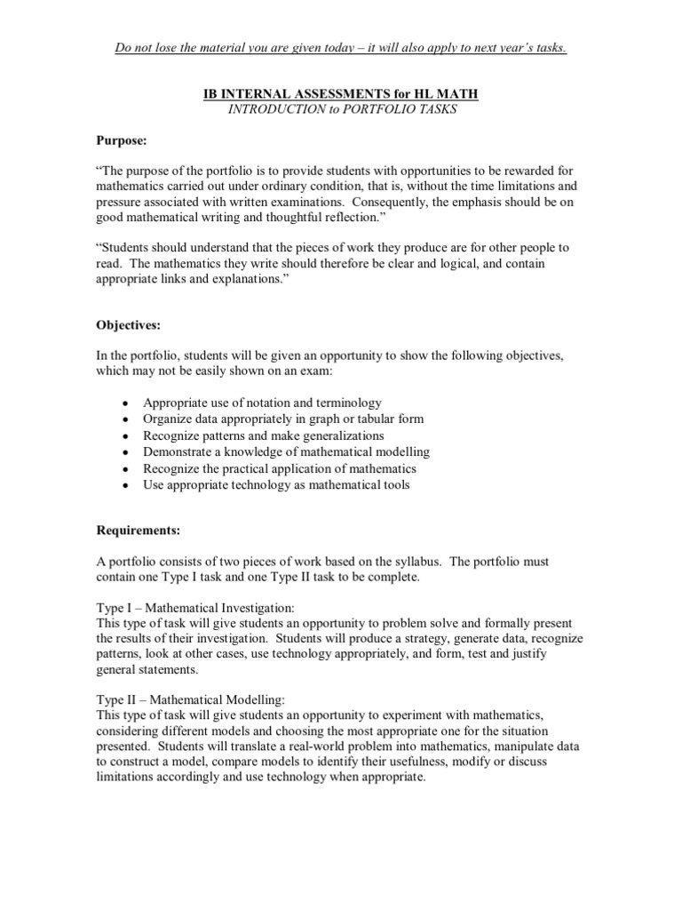 GUIDE - IB Internal Assessments For HL MATH | PDF | Educational ...