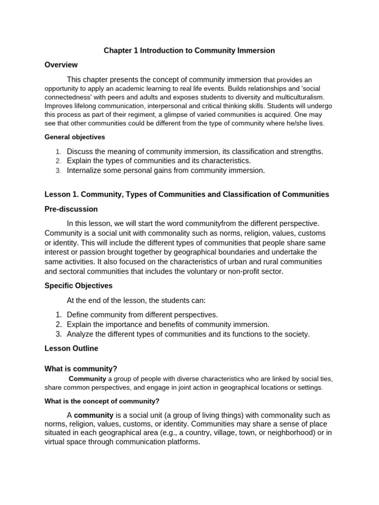 Chapter 1 Introduction To Community Immersion | PDF | Community ...